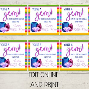 Editable You're A Gem Tag, Thank You Gift Tag for Students Teachers ...