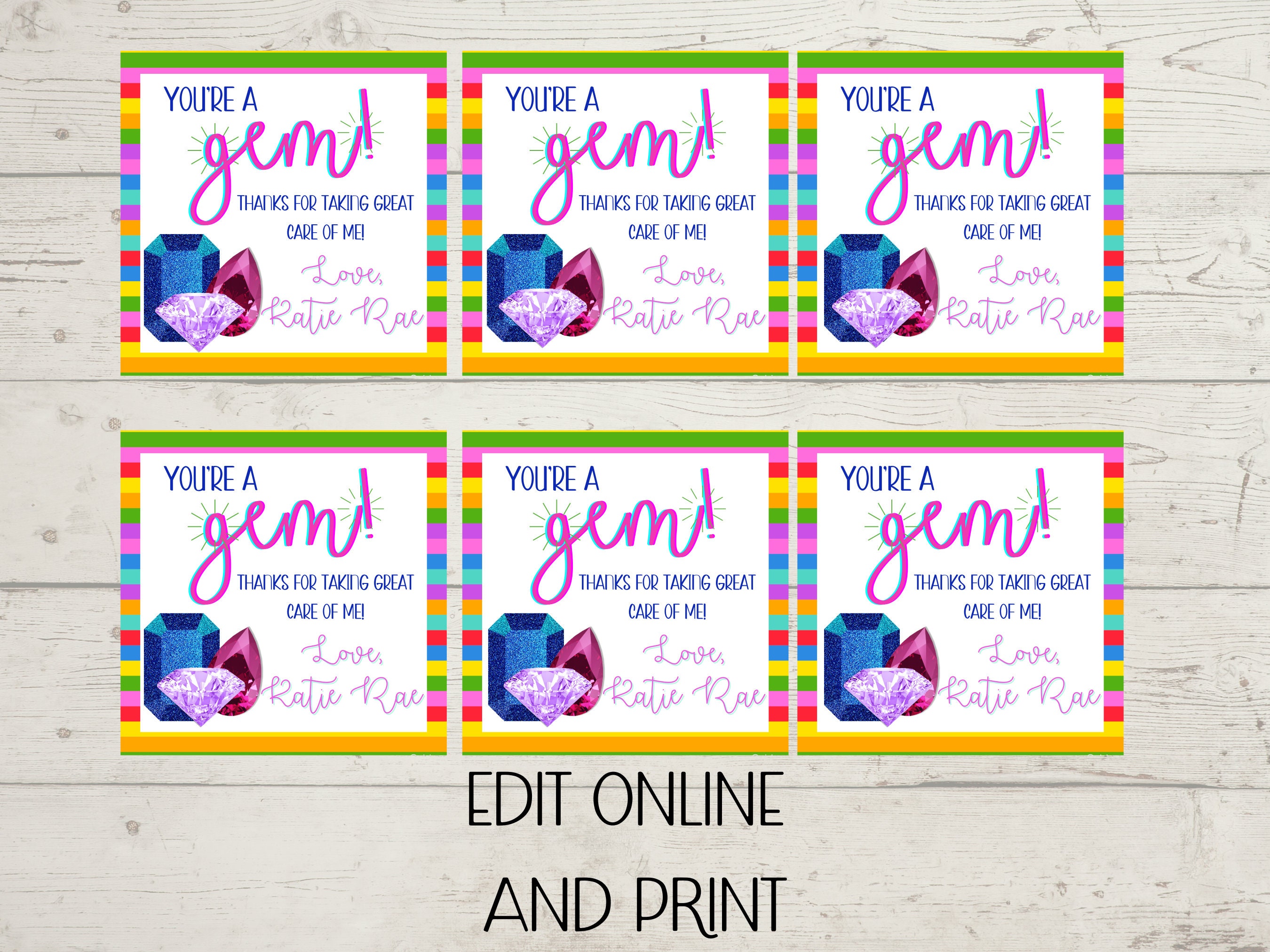 Editable You're A Gem Tag, Thank You Gift Tag for Students Teachers ...