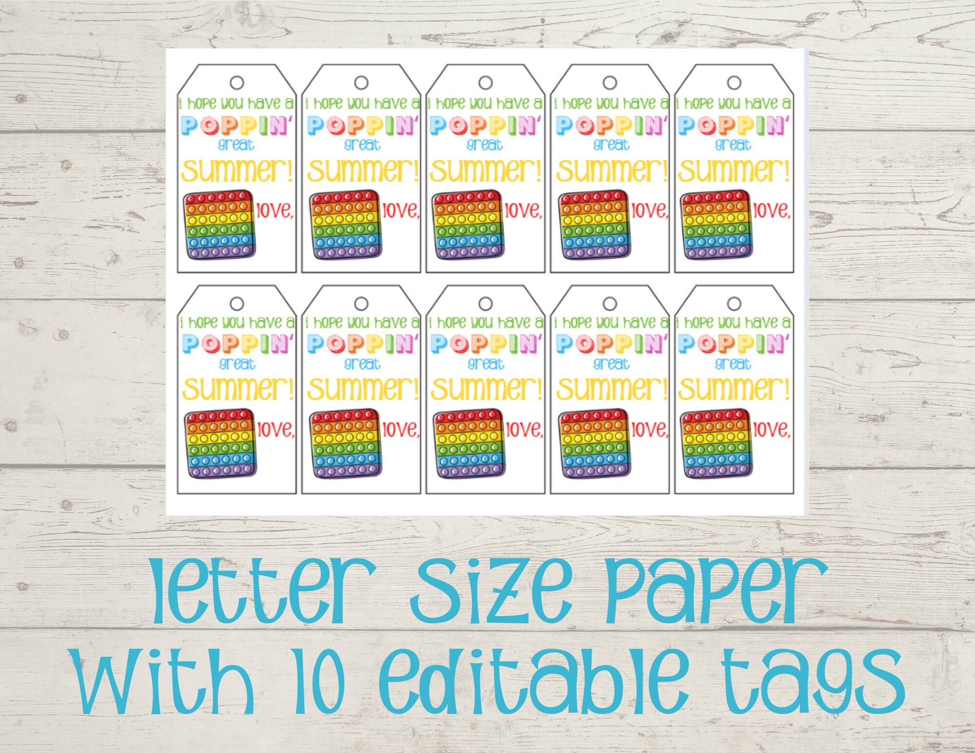 Editable End of Year Gift Tag , Poppin Summer Tag , End of Year Gift ...