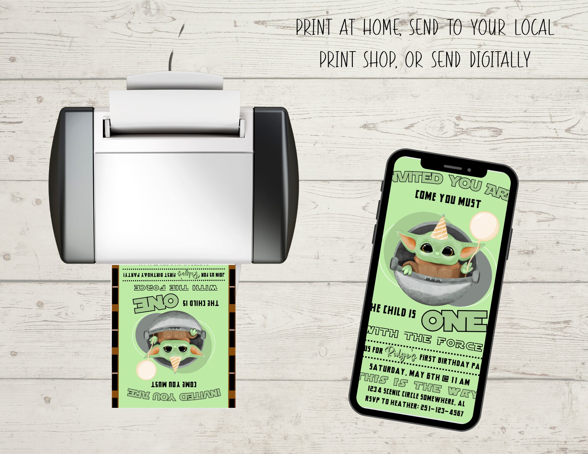 Editable Baby Yoda Birthday Invitation, Baby Yoda Theme Party, First ...