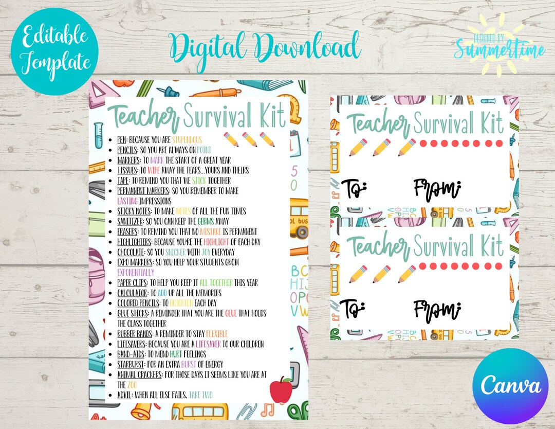 Editable Teacher Survival Kit Tag, Teacher Appreciation, Printable ...