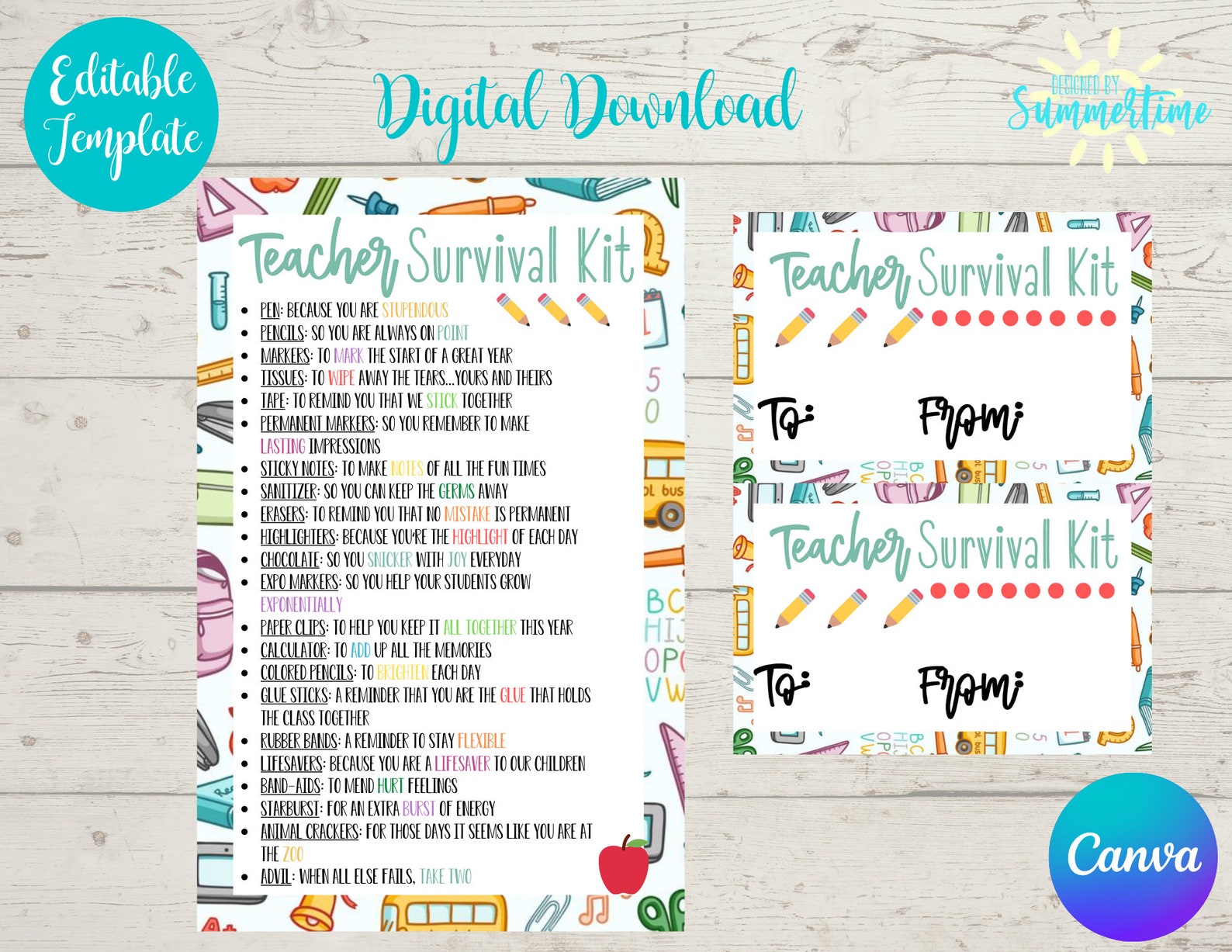 Editable Teacher Survival Kit Tag, Teacher Appreciation, Printable ...