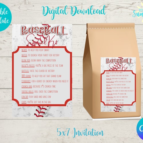 Baseball Survival Kit Printable Tag - Etsy
