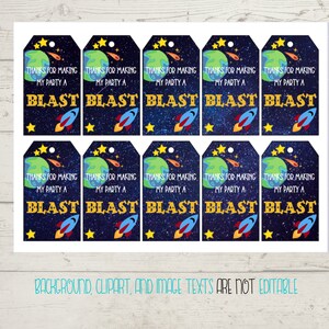 Editable Space Birthday Thank You Gift Tags, Space Birthday Theme Party ...