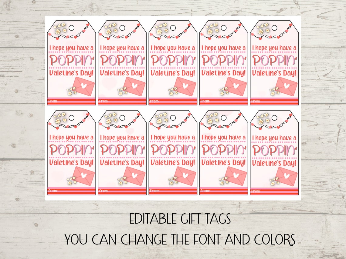 Editable Valentines Gift Tag, Poppinʻ Valentine's Day , Popcorn Gift ...