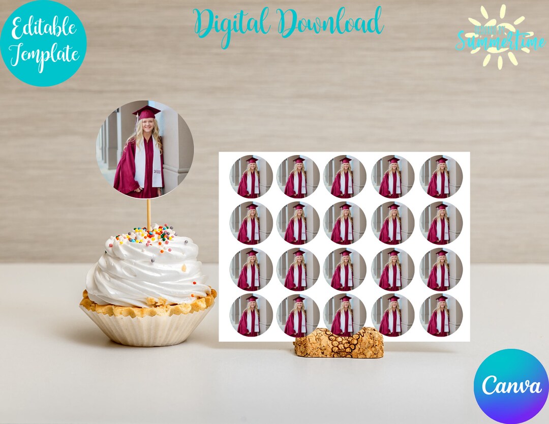 Editable Graduation Cupcake Topper, Cupcake Toppers, Graduation Party ...