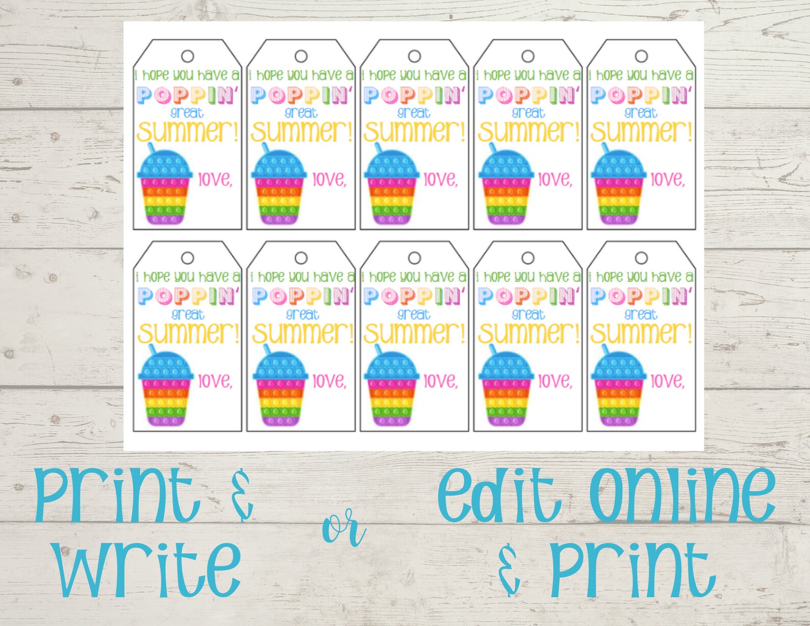 Editable End of Year Gift Tag , Poppin Summer Tag , End of Year Gift ...