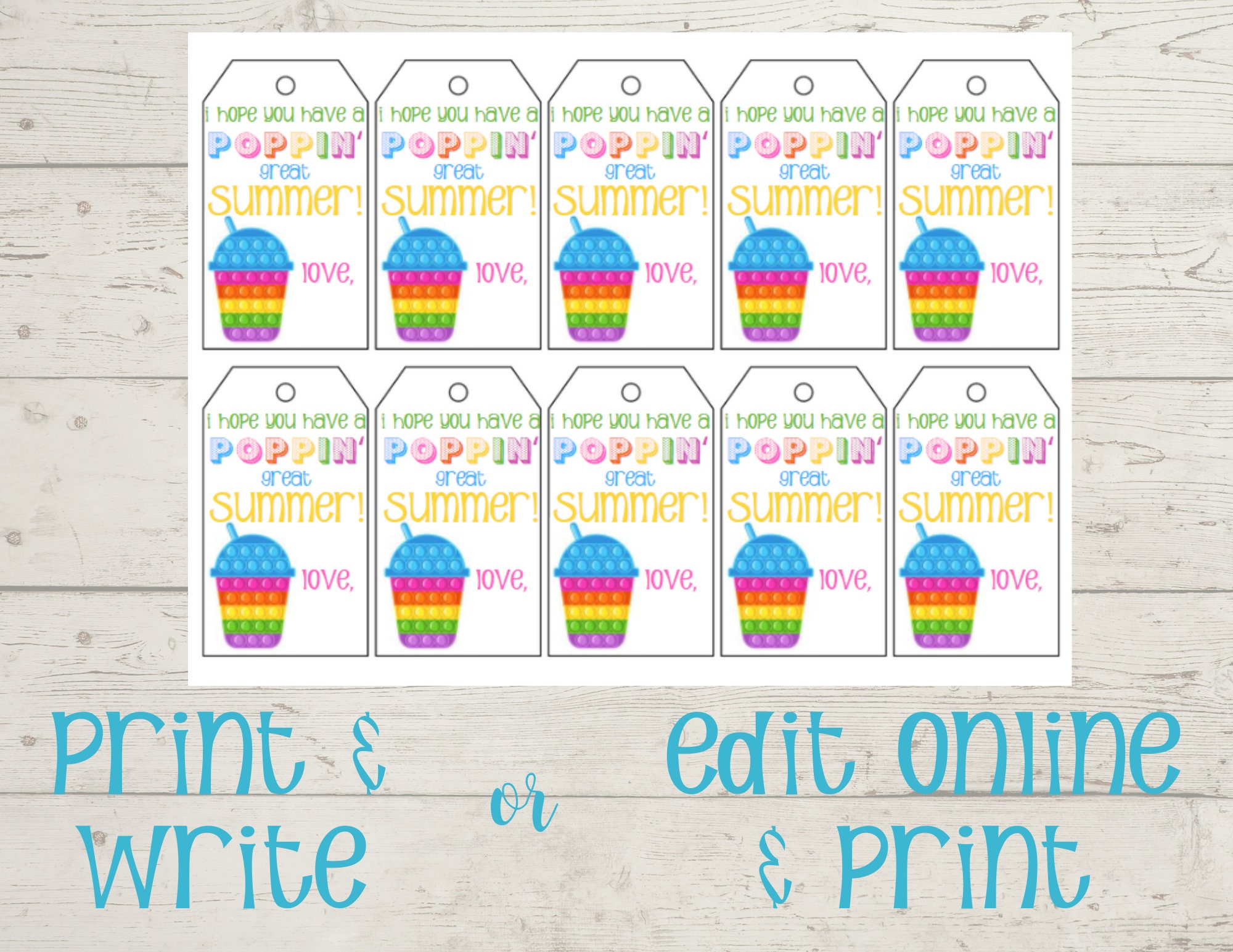 Editable End of Year Gift Tag , Poppin Summer Tag , End of Year Gift ...