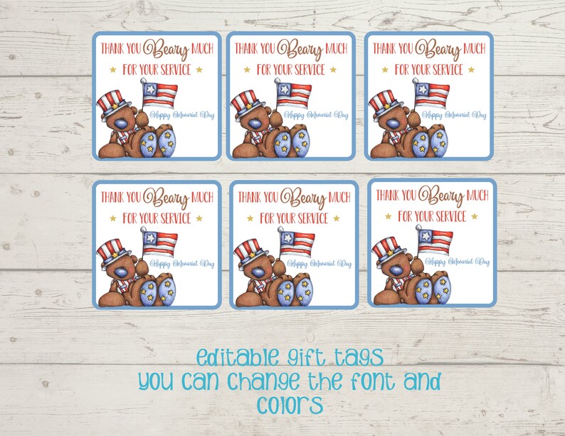 Editable Memorial Day Gift Tag Memorial Day Favor Tag - Etsy