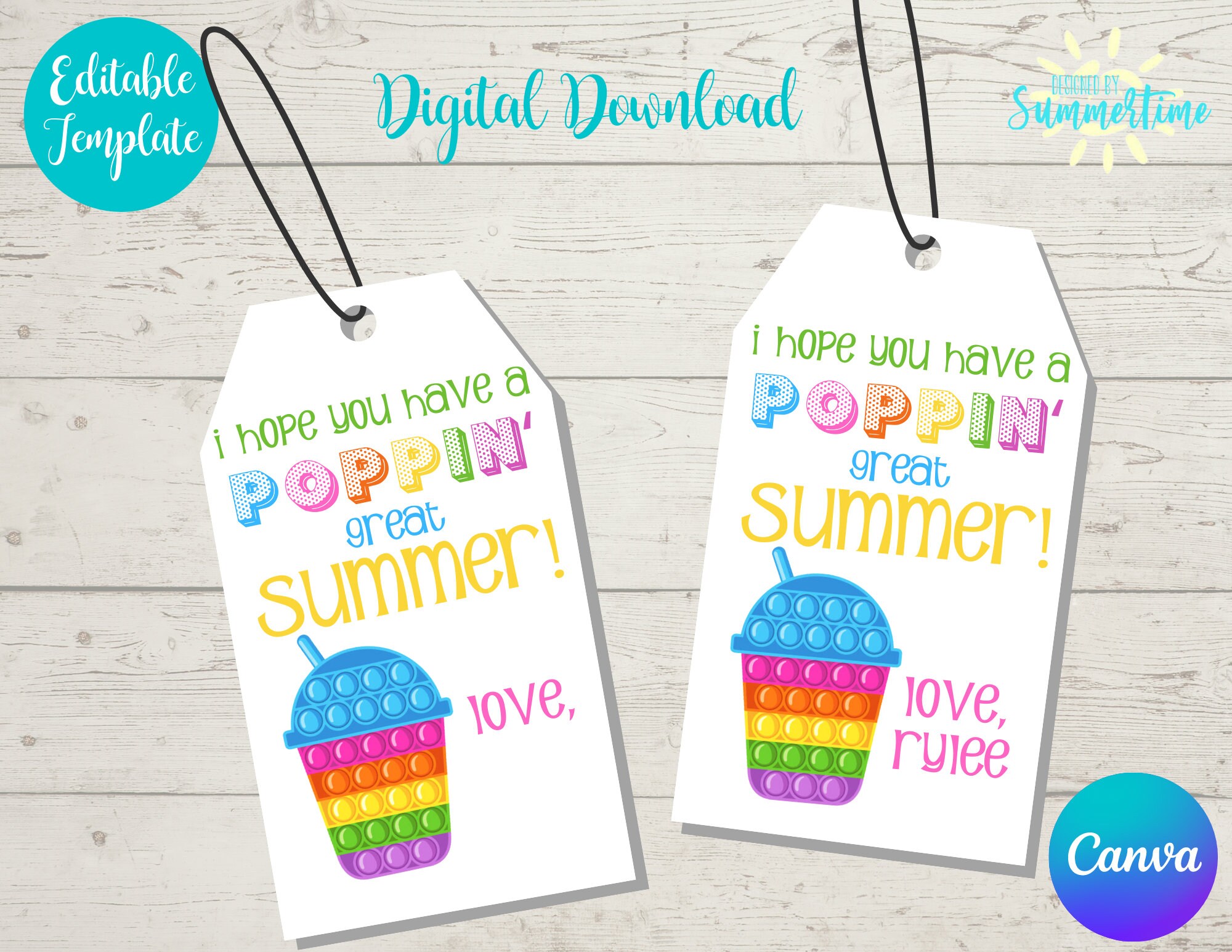 Editable End of Year Gift Tag , Poppin Summer Tag , End of Year Gift ...