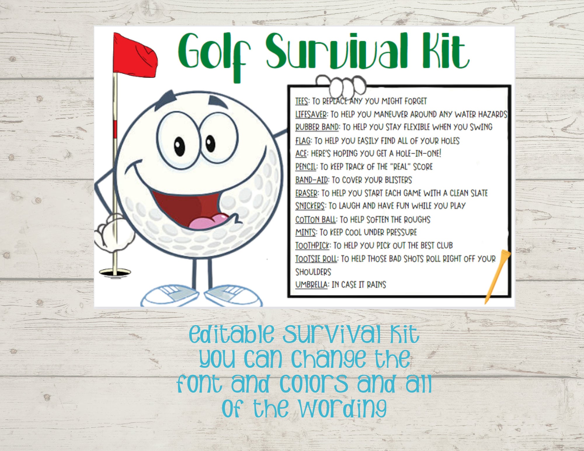 Editable Golf Survival Kit Tag , Golf Camp, Tryouts , Candy Survival ...
