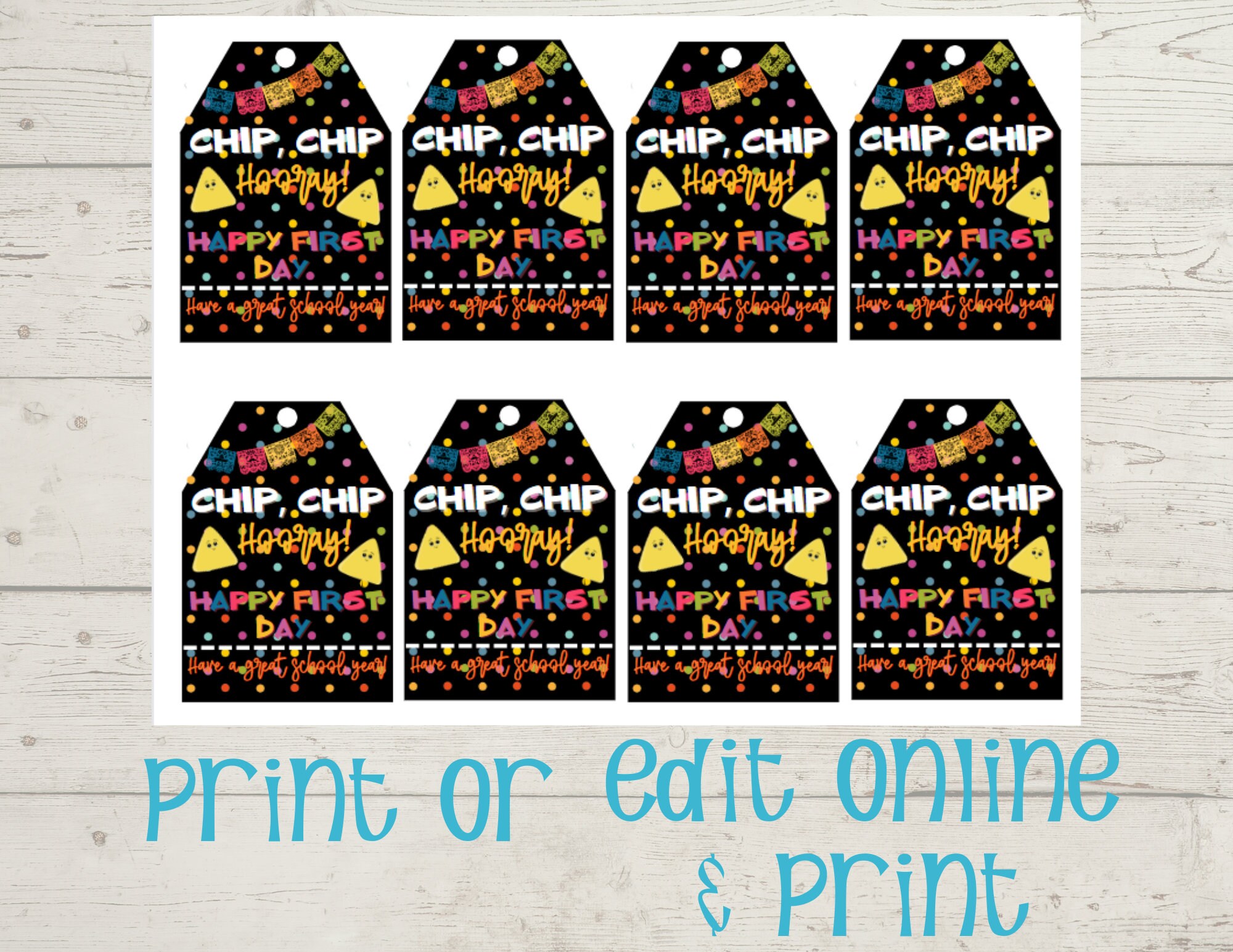 Editable Chip Chip Hooray Tag , First Day of School Tag , Gift Tags for ...
