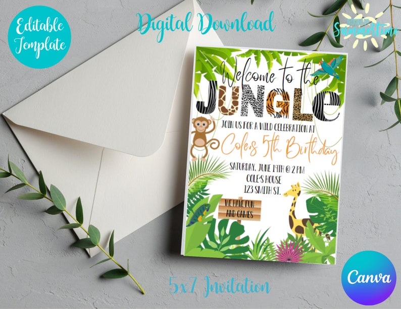 Editable Jungle Safari Digital Birthday Invitation, Jungle Safari Theme ...