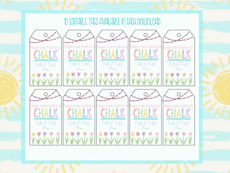 Editable Easter Chalk Favor Tag , Chalk Full of Fun Tag , Easter Tag ...
