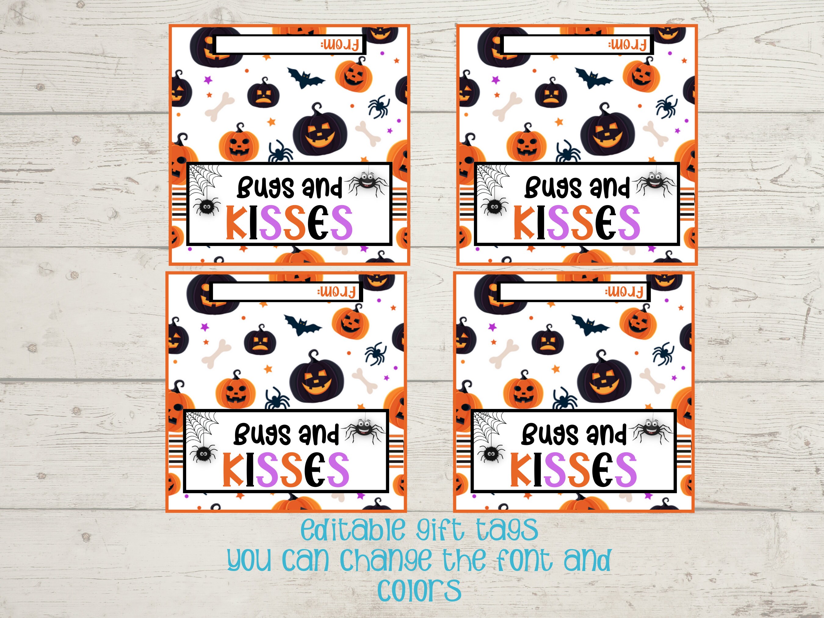 Editable Halloween Gift Tag , Bugs and Kisses, Gift Tag for Students ...