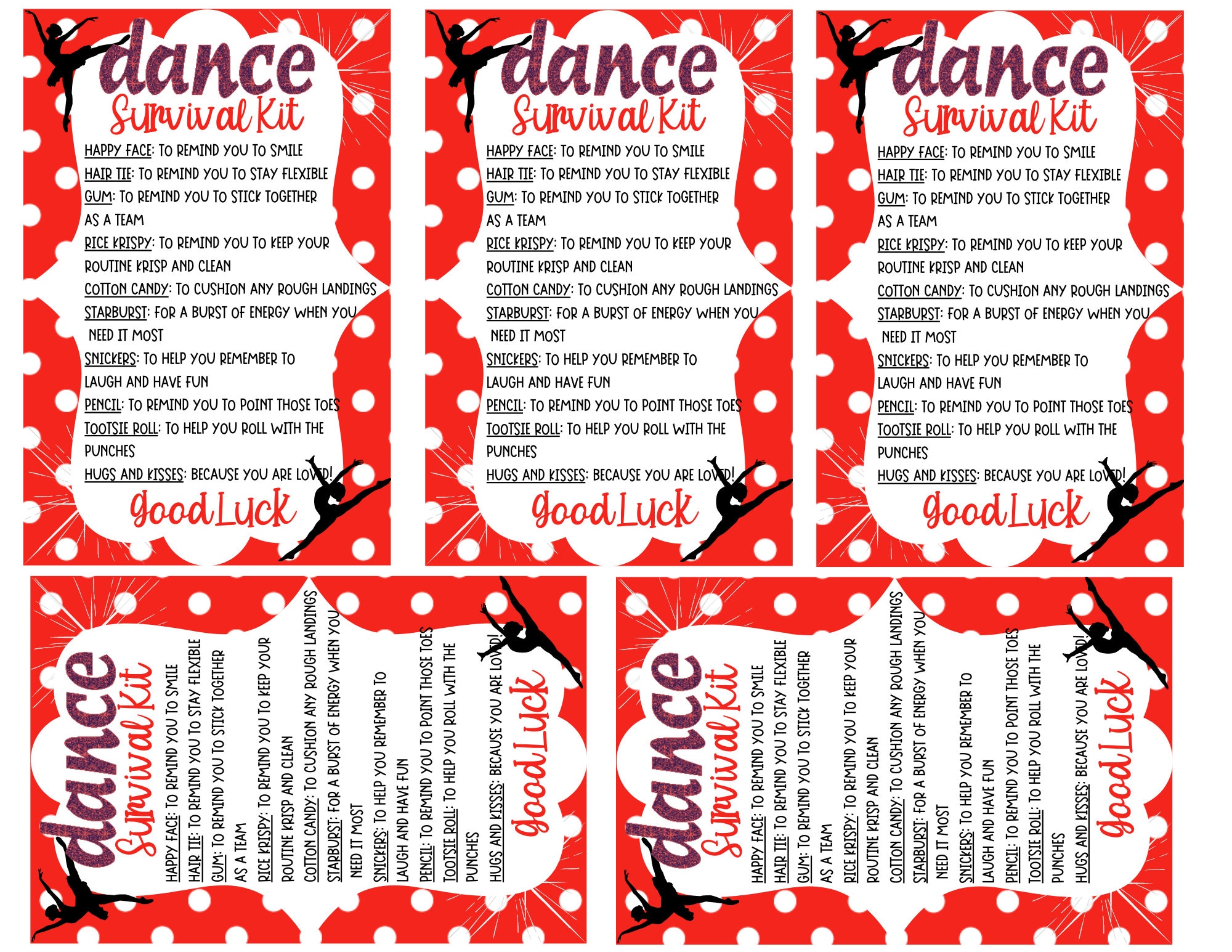 Editable Dancer Survival Kit Tag , Dance Competition , Printable, Candy ...