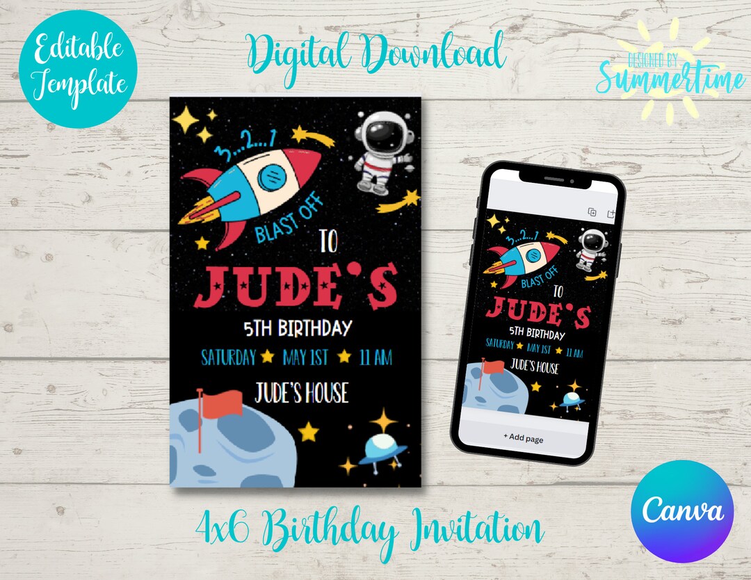 Editable Space Birthday Invitation, Space Birthday Theme Party, Space ...