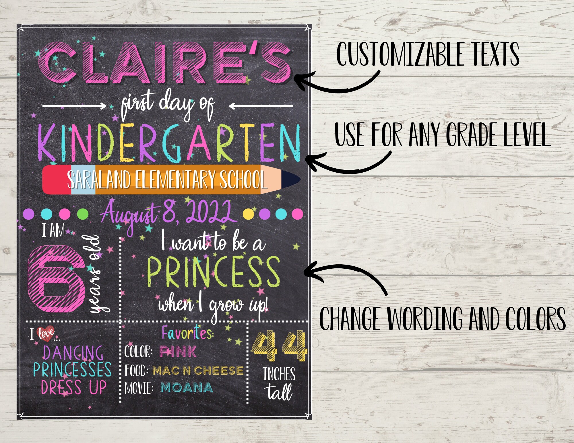 First Day of School Sign, Editable Photo Prop Sign, Pastel Girl First ...