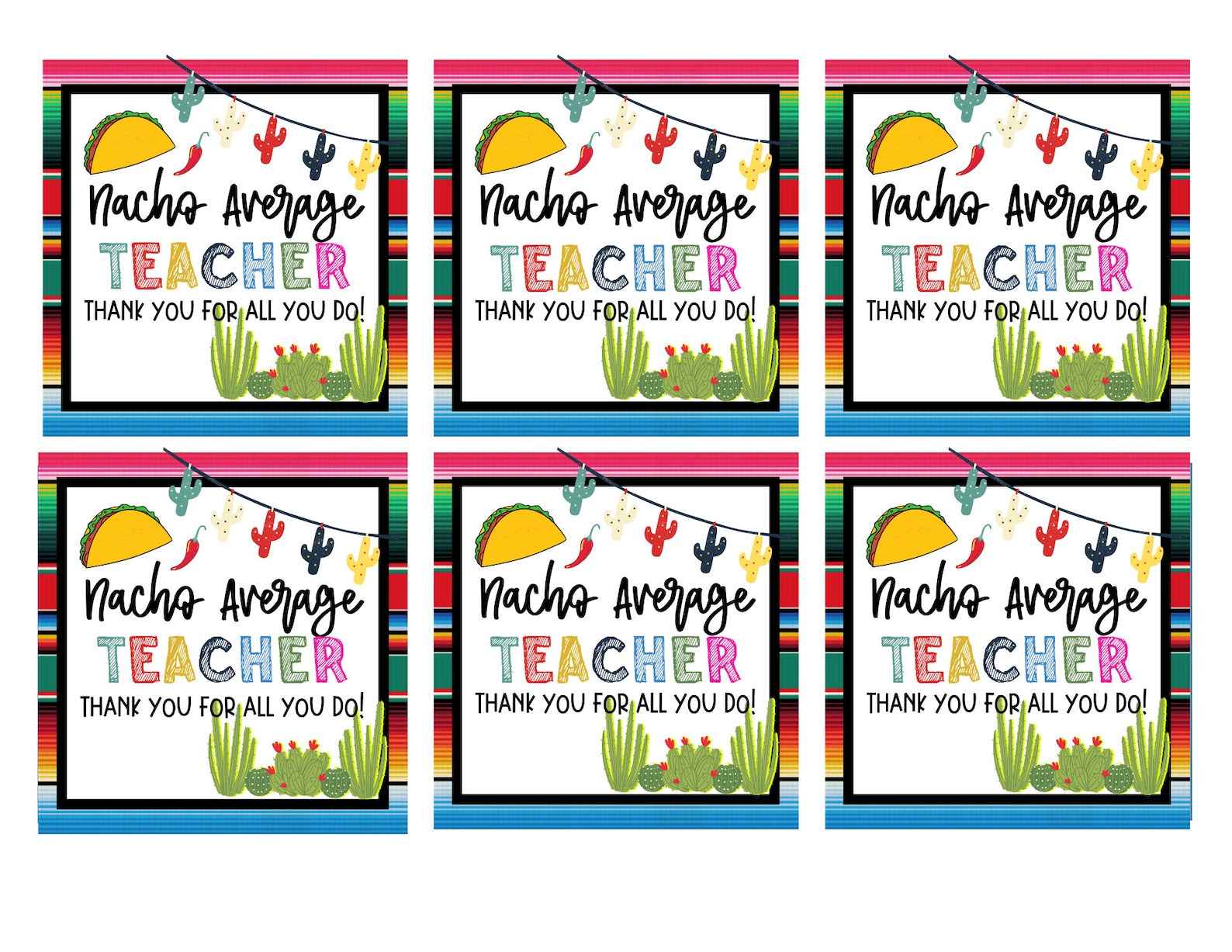 Editable Nacho Average Gift Tag , Mexican Appreciation Lunch , Teacher ...