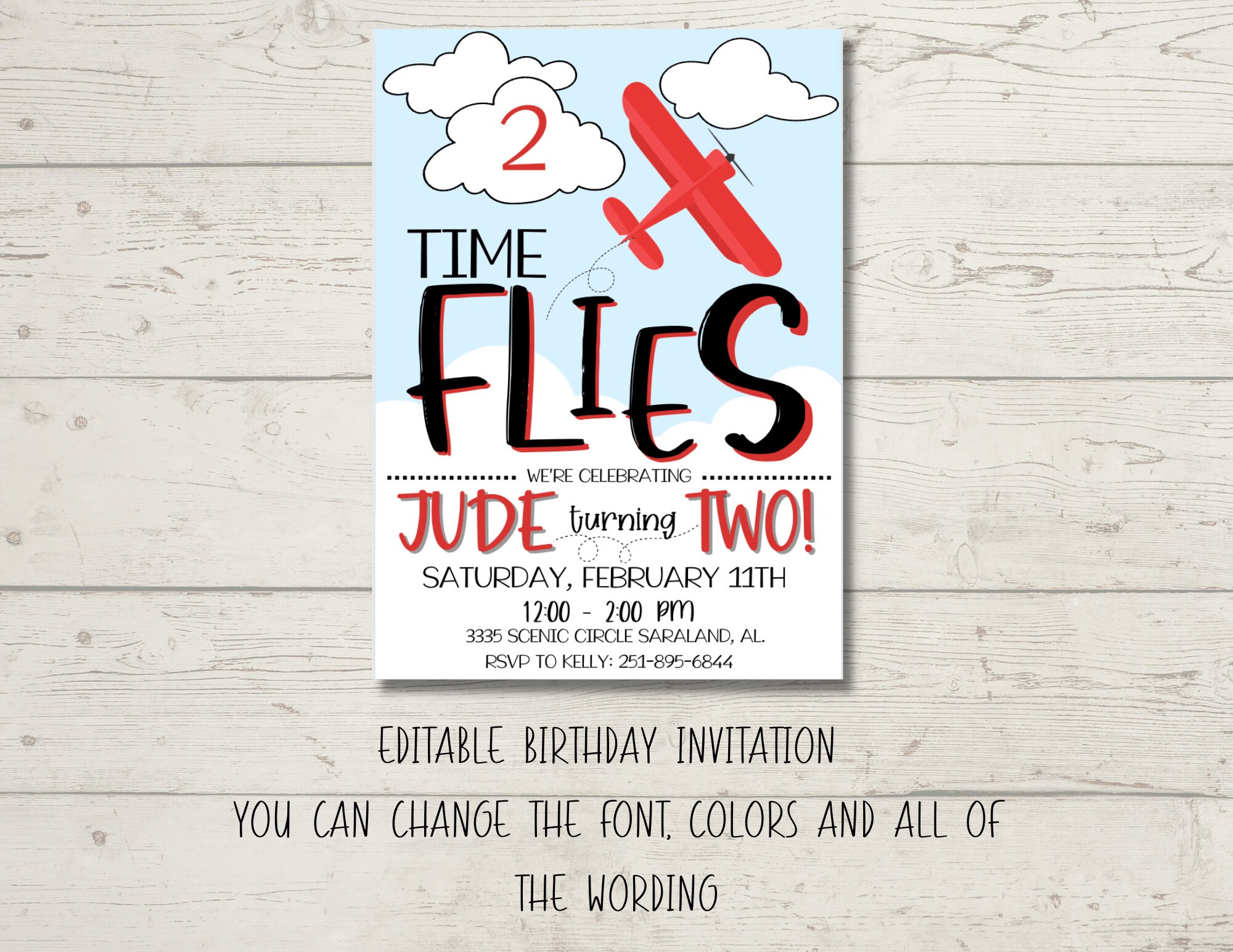 Editable Airplane Birthday Party Invitation, Time Flies Birthday Party ...