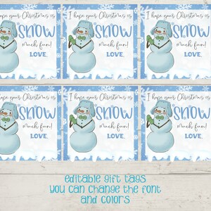 Editable Christmas Gift Tag, Snow Much Fun , Snowman Gift Tag, Gift Tag ...