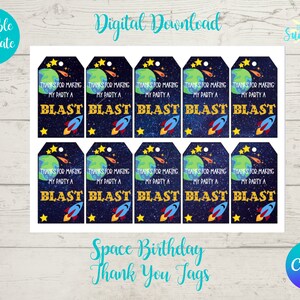 Editable Space Birthday Thank You Gift Tags, Space Birthday Theme Party ...