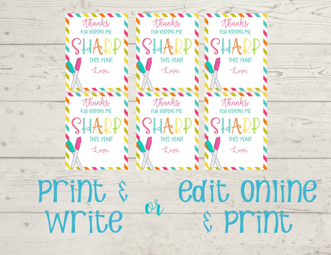 Editable Sharpie Teacher Tag Teacher Appreciation Tag End - Etsy