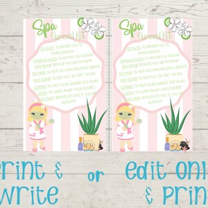 Editable Spa Day Survival Kit Tag , Spa Day , Spa , Survival Kit, Gift ...