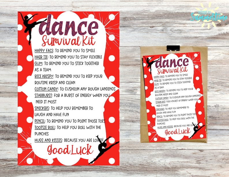Editable Dancer Survival Kit Tag , Dance Competition , Printable, Candy ...