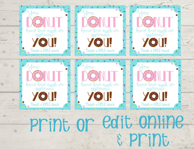 Editable Donut Gift Tag , Donut Appreciation Tag , Staff Appreciation ...