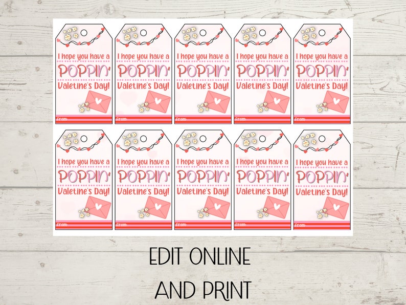 Editable Valentines Gift Tag, Poppinʻ Valentine's Day , Popcorn Gift ...