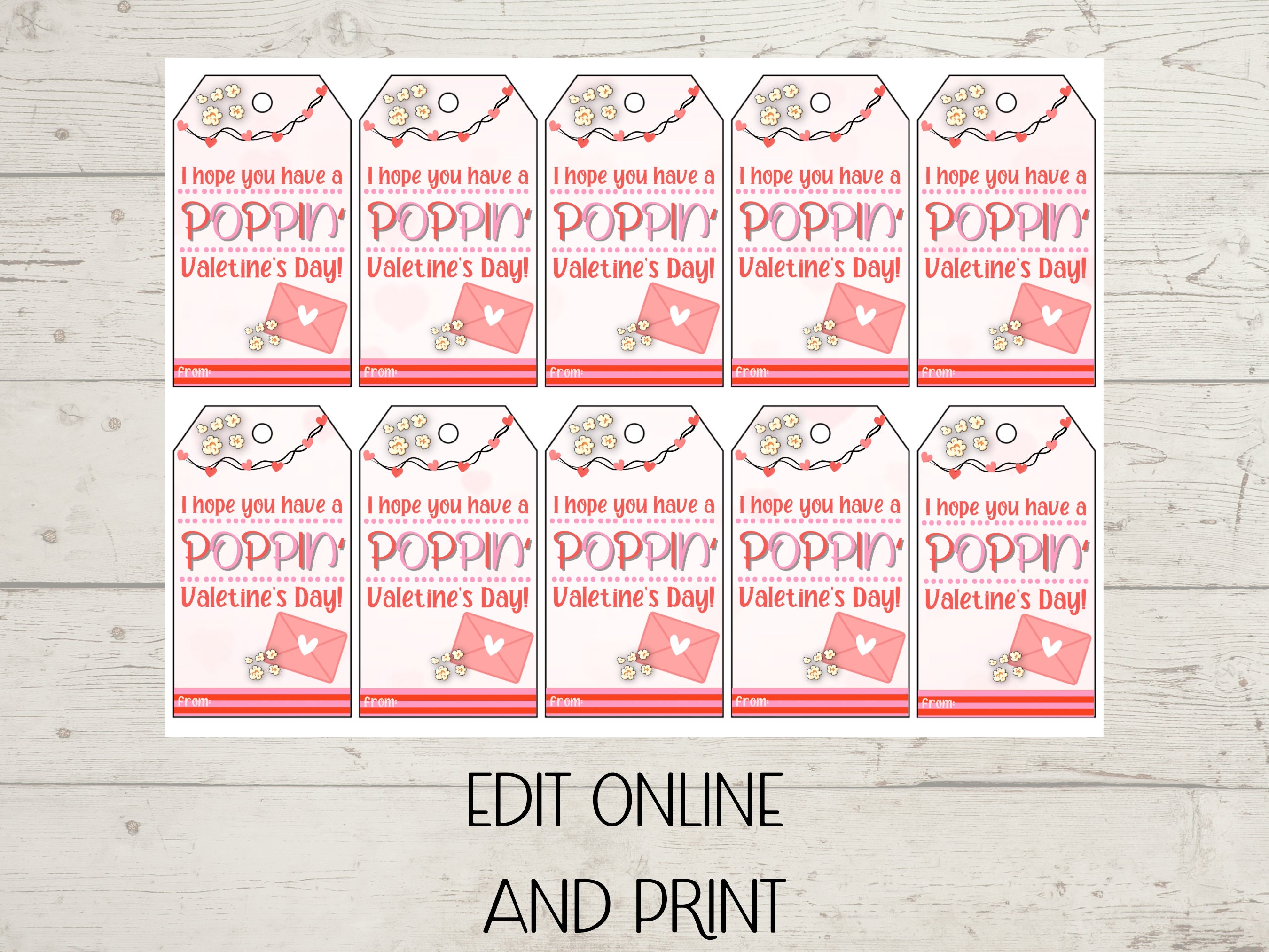 Editable Valentines Gift Tag, Poppinʻ Valentine's Day , Popcorn Gift ...
