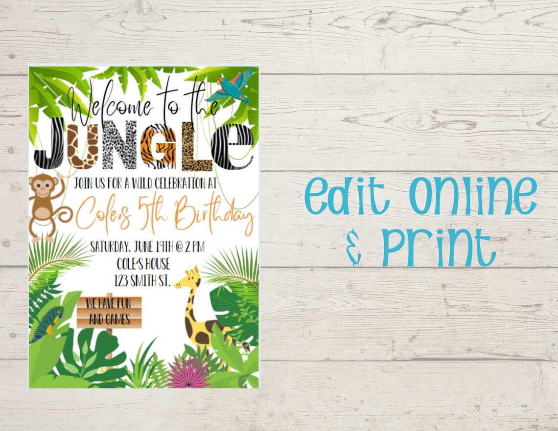 Editable Jungle Safari Digital Birthday Invitation, Jungle Safari Theme ...