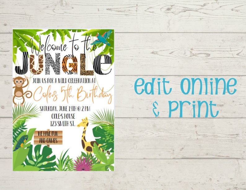 Editable Jungle Safari Digital Birthday Invitation, Jungle Safari Theme ...