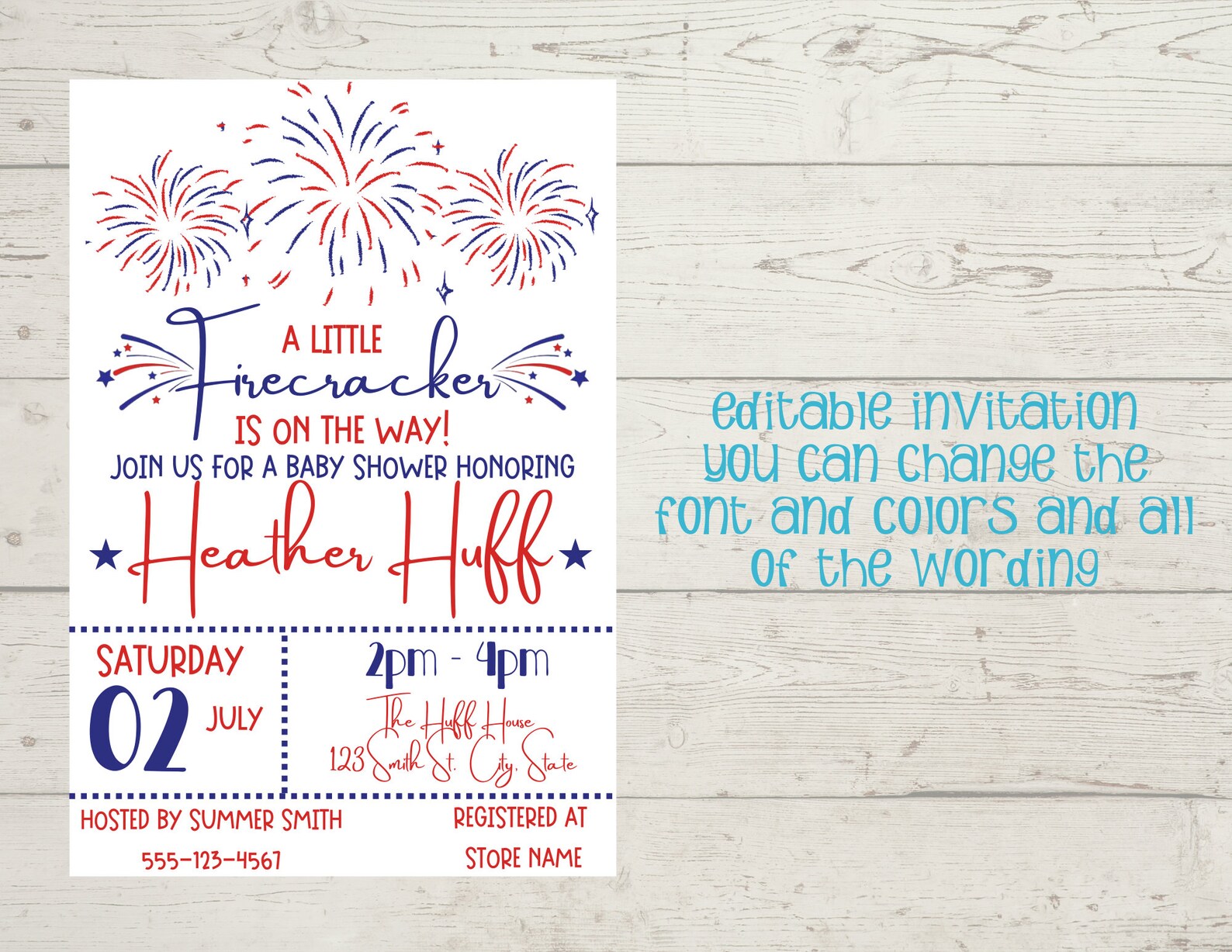 Firecracker Baby Shower Invitation, Patriotic Theme, Gender Neutral ...