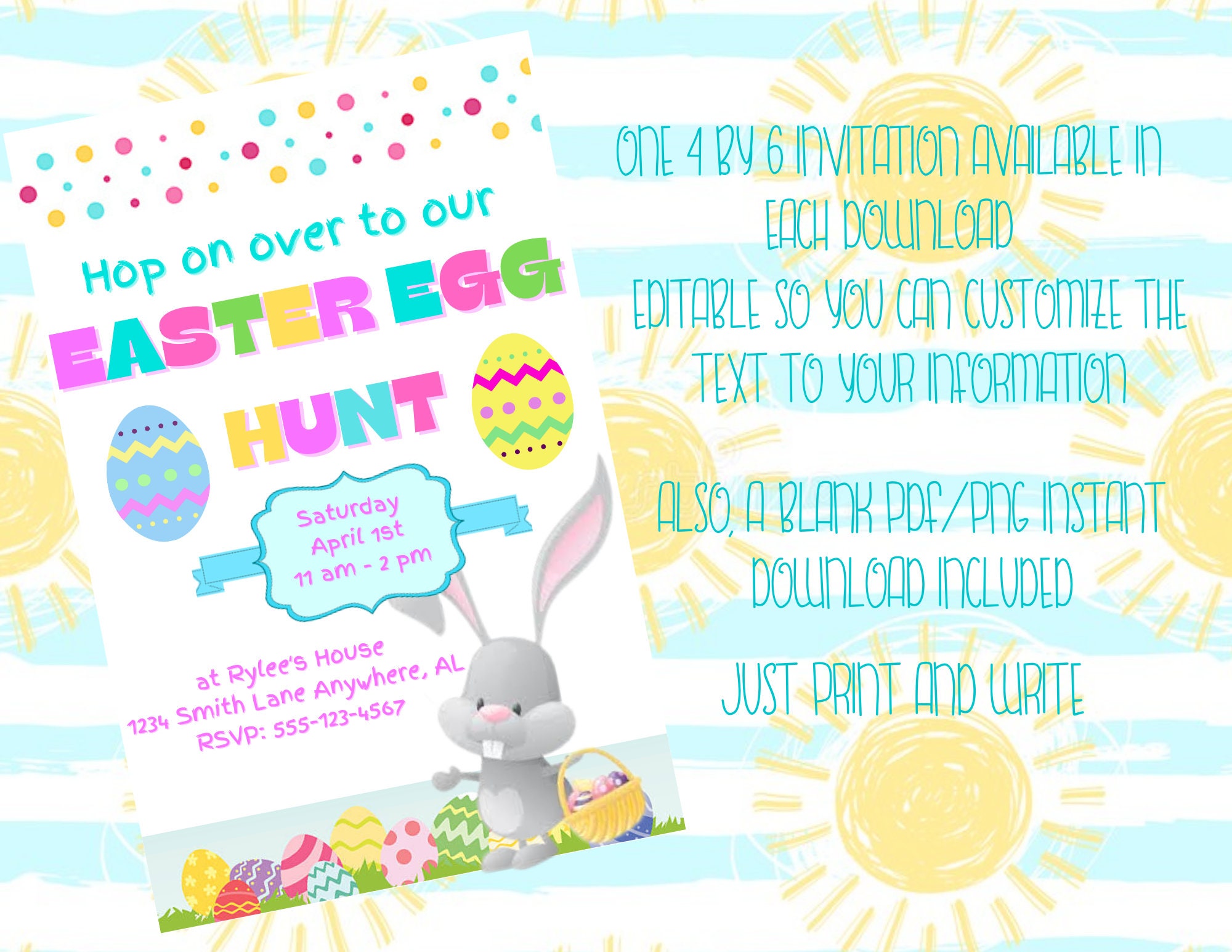 Editable Easter Egg Hunt Invitation , Easter Invitation , Egg Hunt ...