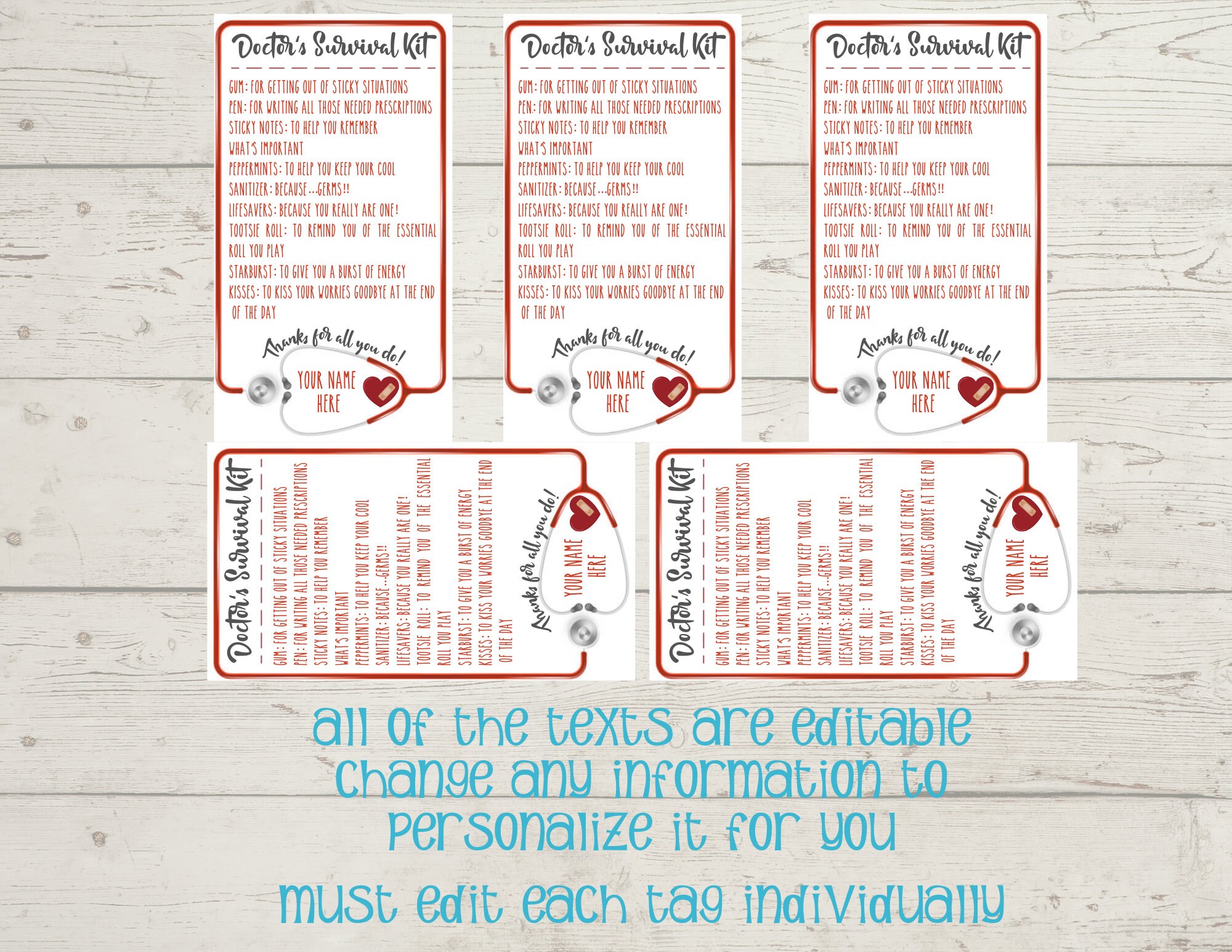 Editable Doctor Survival Kit Tag , Doctor Appreciation , Printable ...