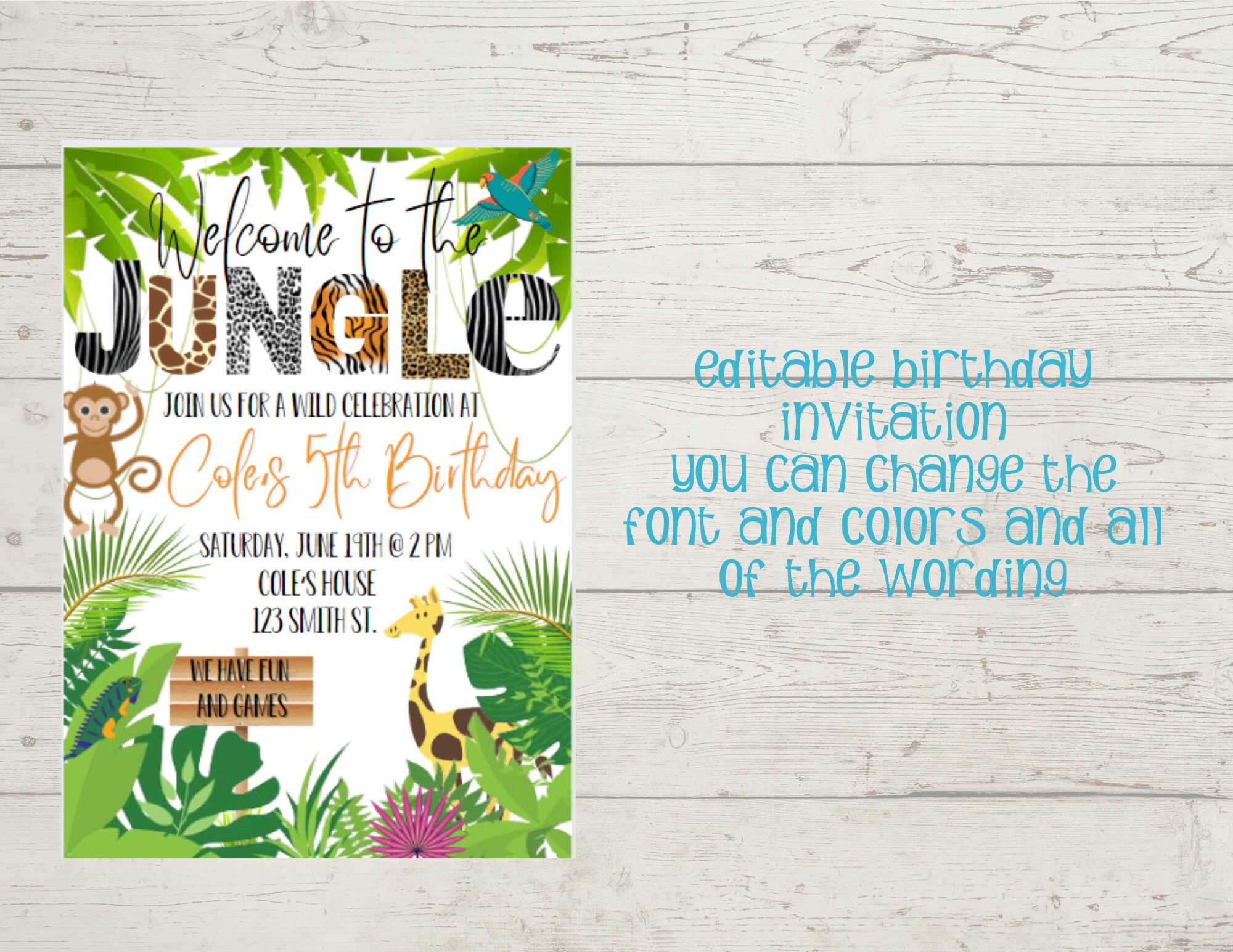 Editable Jungle Safari Digital Birthday Invitation, Jungle Safari Theme ...