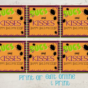 Editable Halloween Gift Tag , Bugs and Kisses , Gift Tag for Students ...