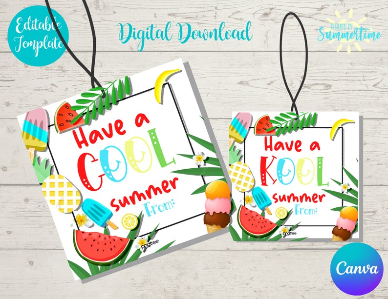 Editable End of Year Gift Tag , Kool/cool Summer Tag , End of Year Gift ...