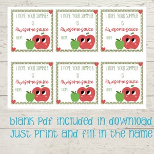 Editable End of Year Gift Tag , Awesome-sauce Summer Tag , End of Year ...