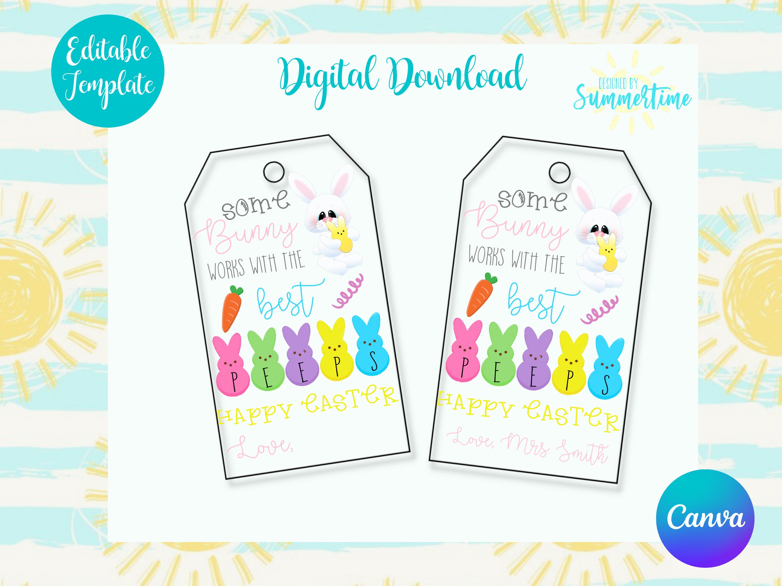 Editable Some Bunny Works With the Best Peeps Favor Tag , Hoppy Easter ...