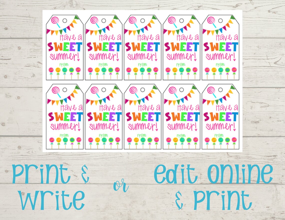 Editable End of Year Gift Tag , Sweet Summer Tag , End of Year Gift ...