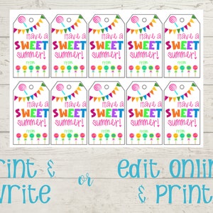Editable End of Year Gift Tag , Sweet Summer Tag , End of Year Gift ...