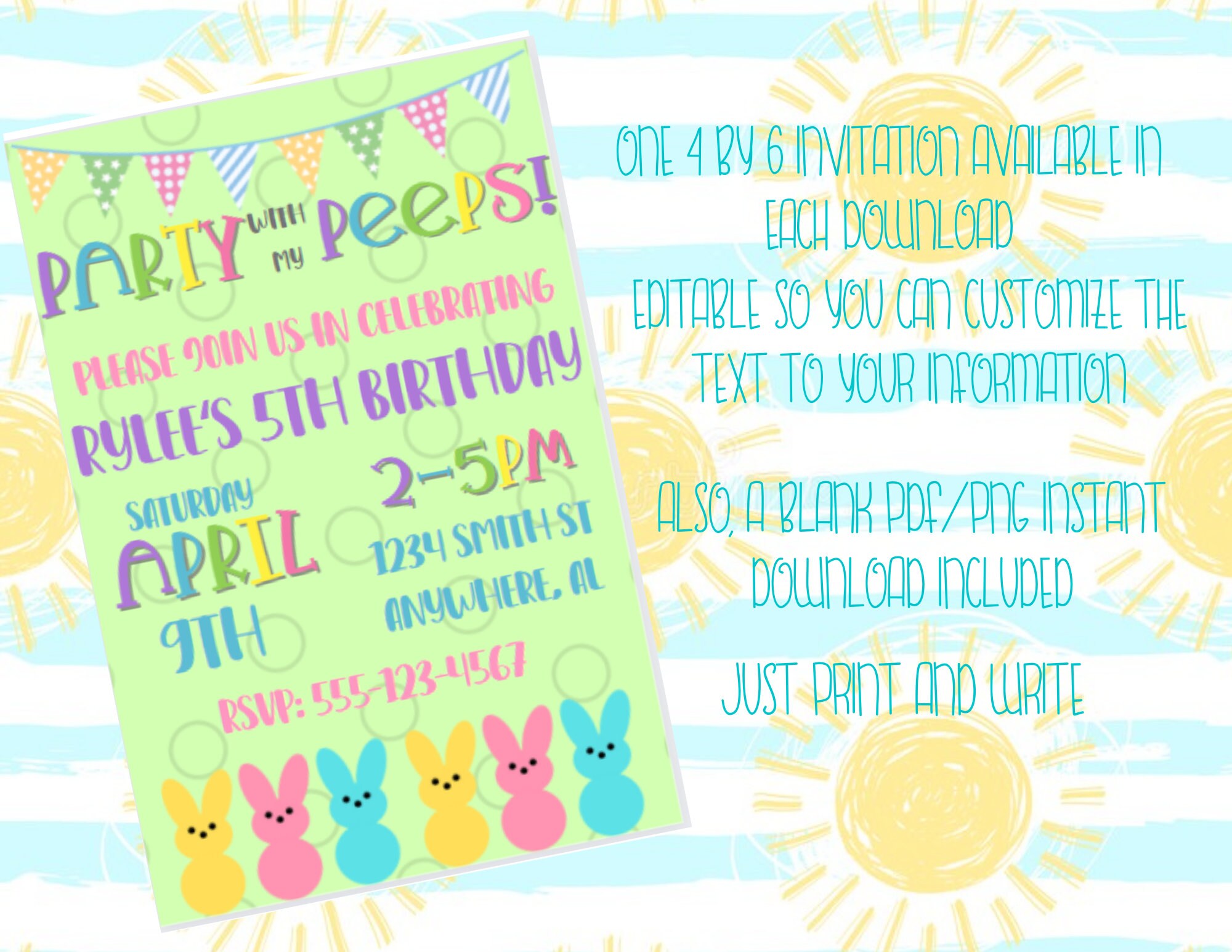 Editable Easter Birthday Party Invitation , Easter Birthday, Party With ...
