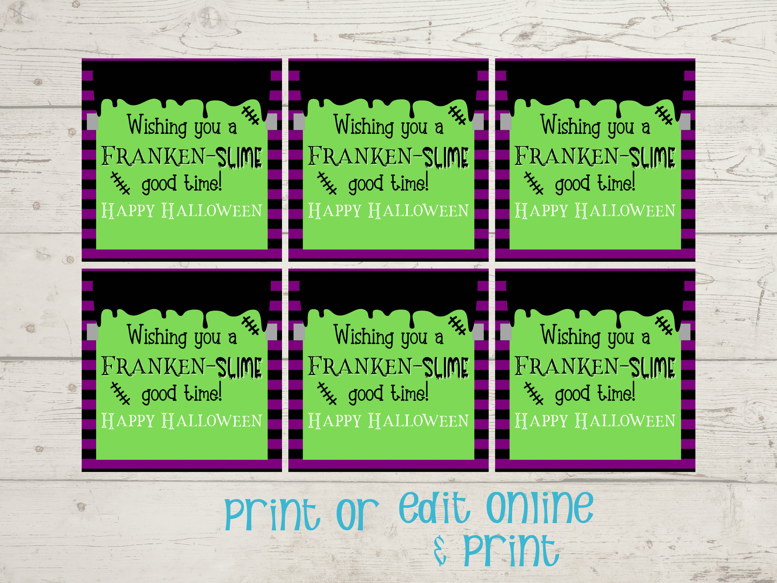 Editable Halloween Gift Tag , Franken-slime Halloween , Slime Gift Tag ...