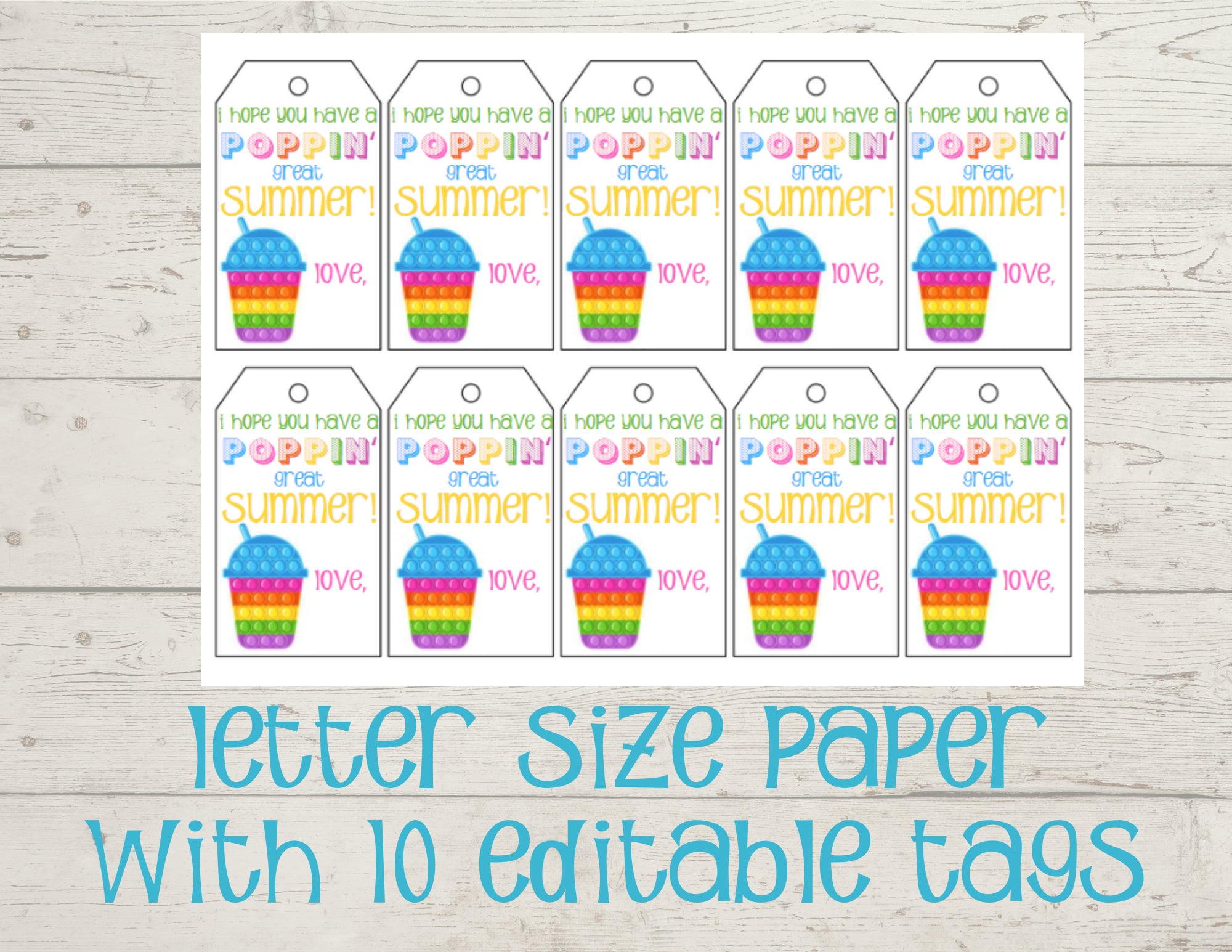 Editable End of Year Gift Tag , Poppin Summer Tag , End of Year Gift ...