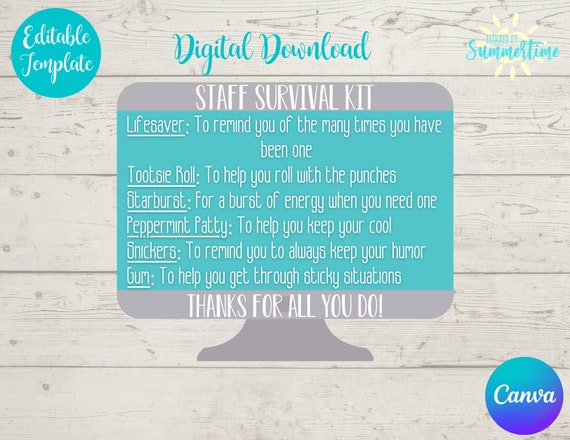 Editable Staff Survival Kit Tag Staff Appreciation | Etsy