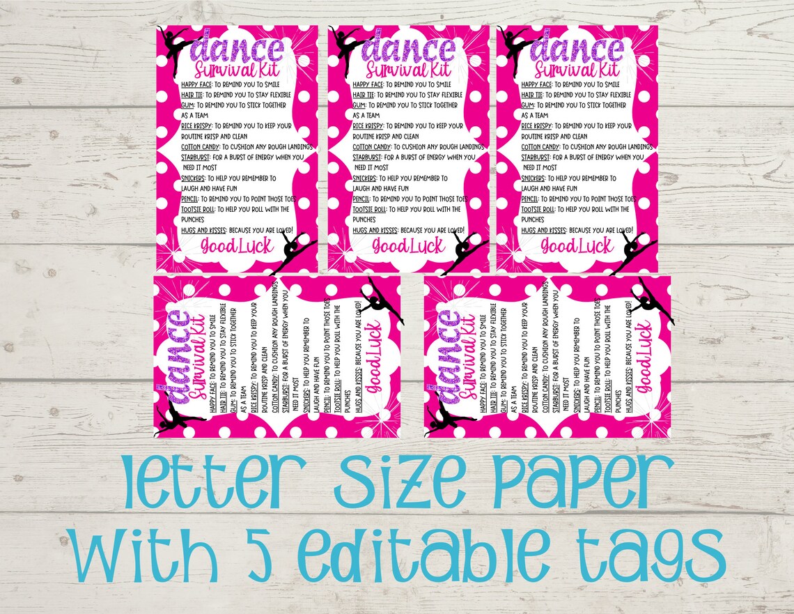 Editable Dancer Survival Kit Tag , Dance Competition , Printable, Candy ...