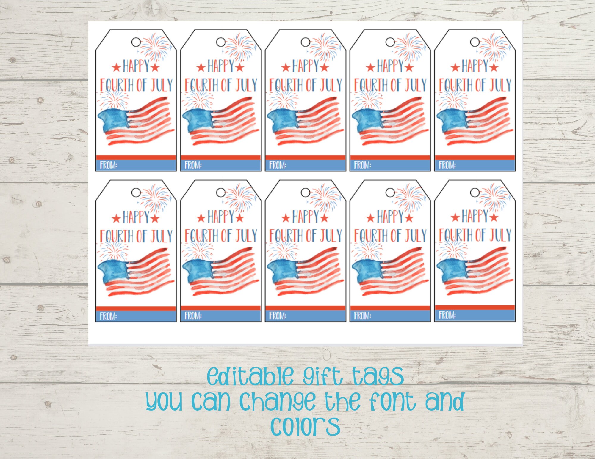 Editable Fourth of July Gift Tag , Fourth of July Favor Tag Template ...